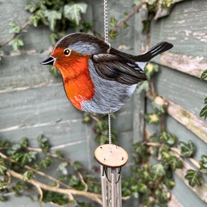 Robin Wind Chime, Original Art , Laser Cut Hand Painted Wooden Robin ...