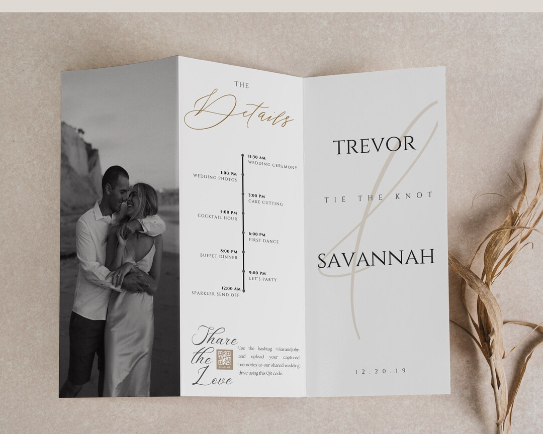Trifold Wedding Program Template: Customizable Timeline (digital) - Etsy