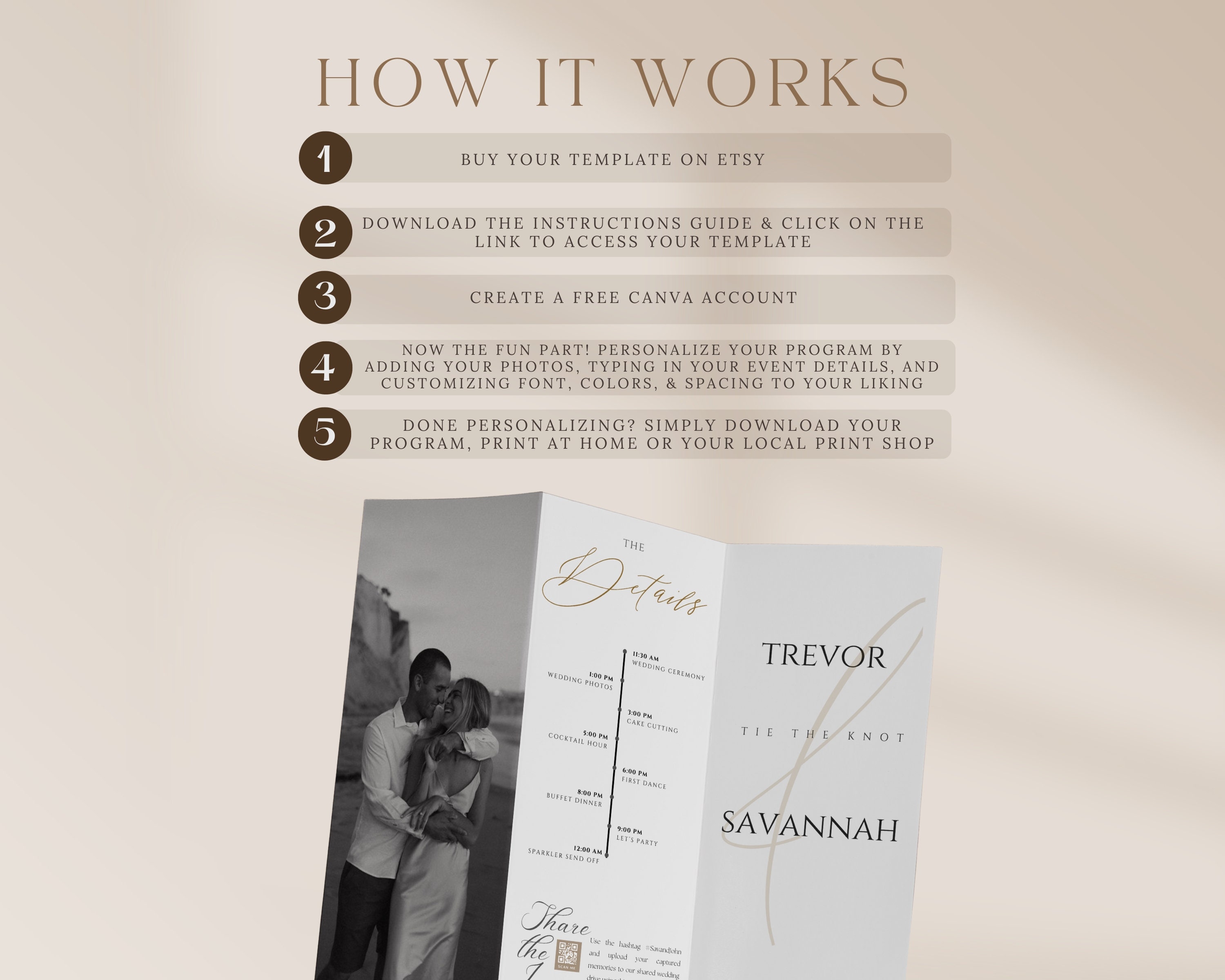 Trifold Wedding Program Template: Customizable Timeline (digital) - Etsy