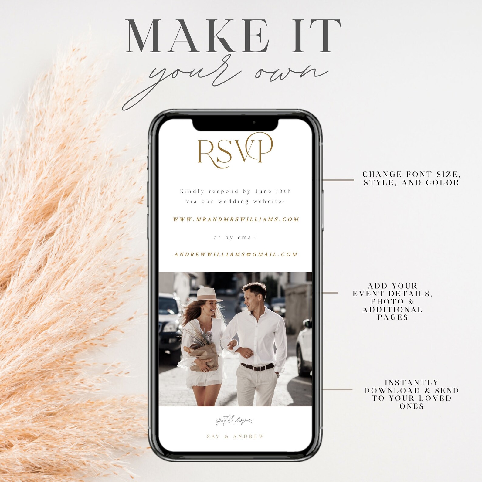 Digital Wedding Invitation, Electronic Wedding Invitation, Wedding ...