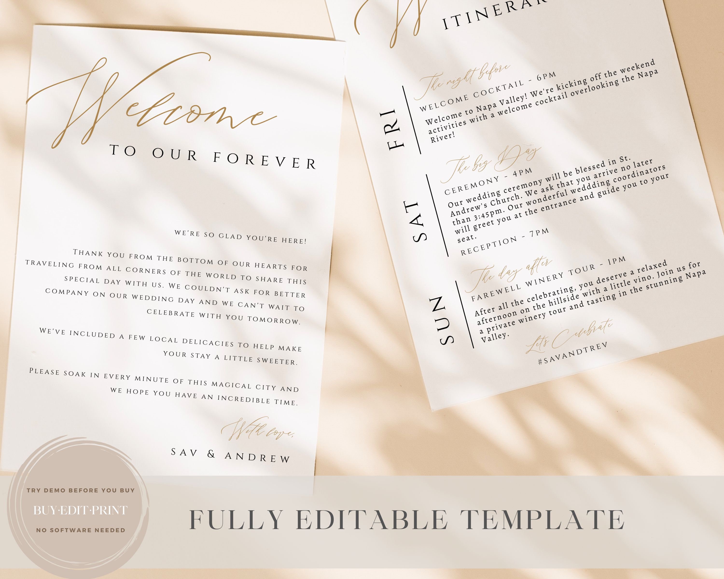 Modern Welcome Letter & Wedding Weekend Timeline Editable Template ...