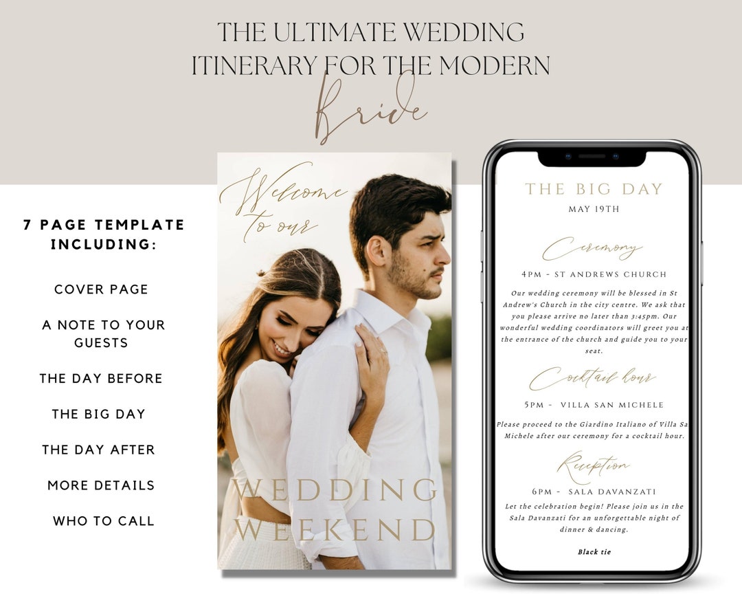 Electronic Wedding Itinerary, Modern Wedding Program Template, Digital ...