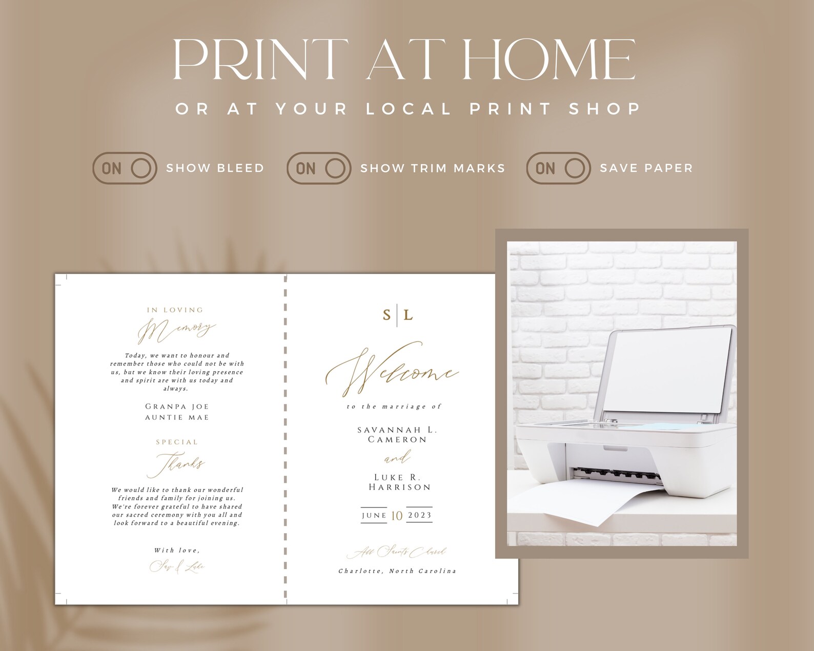 Folded Minimalist Wedding Program Template, Church Order of Service ...