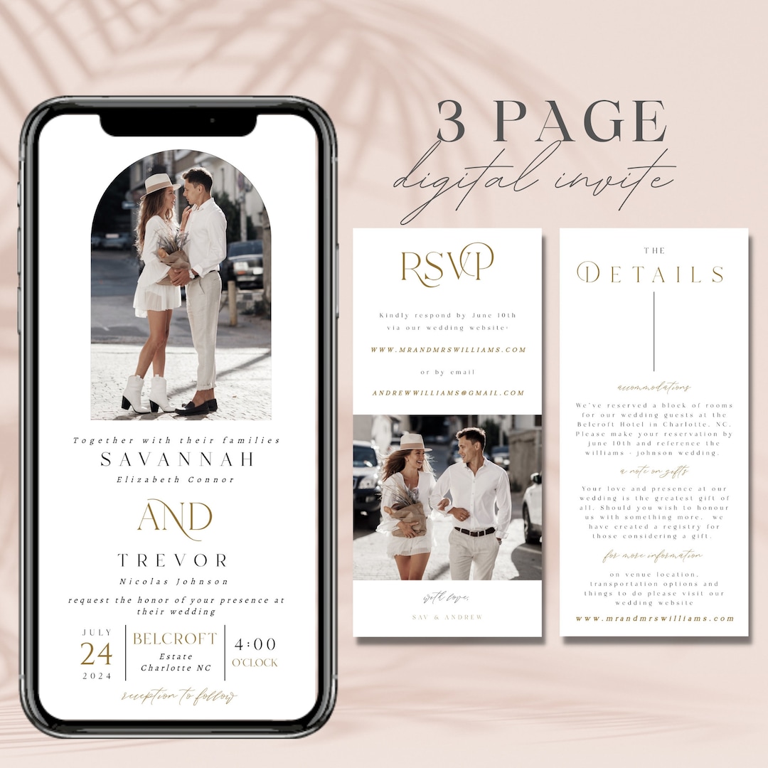 Elegant Digital Wedding Invitation: 3-page Electronic Invite - Etsy