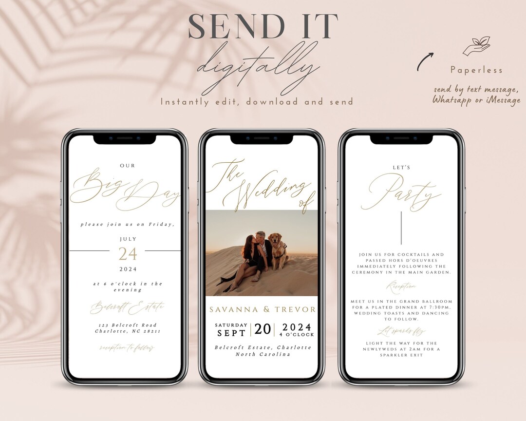Minimalist Digital Wedding Invitation Template: Elegant Evite (instant ...