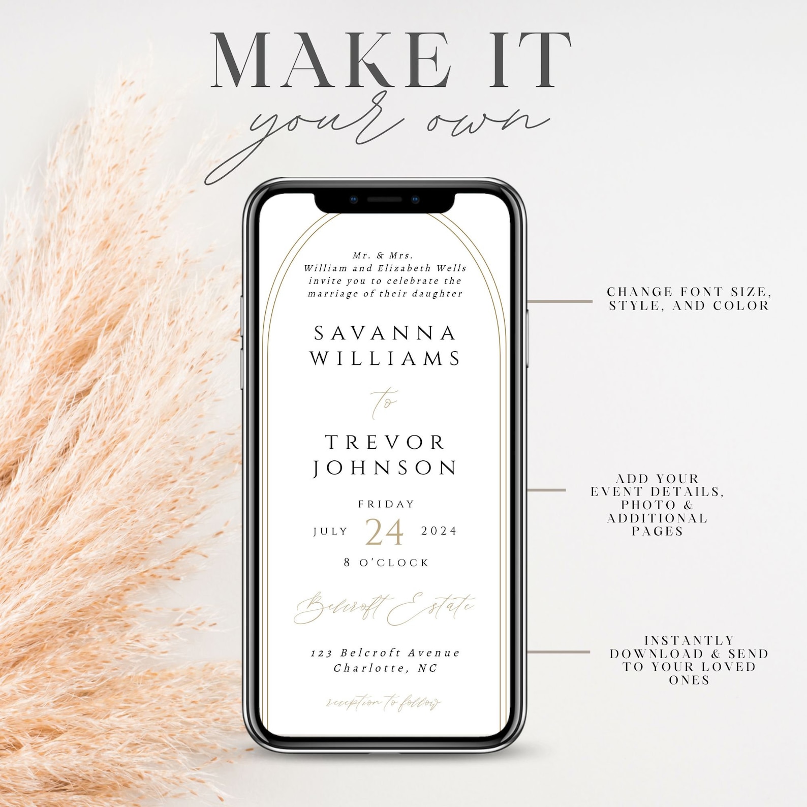 Digital Wedding Invitation, Electronic Wedding Invitation, Wedding ...