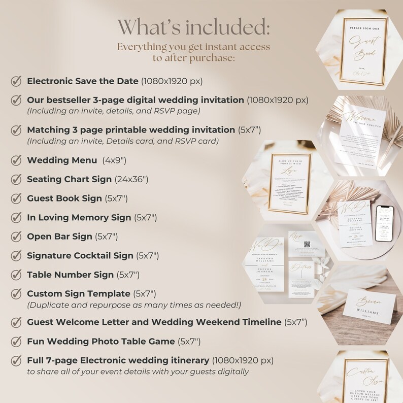 Digital Wedding Invitation and Sign Bundle, Editable Templates ...