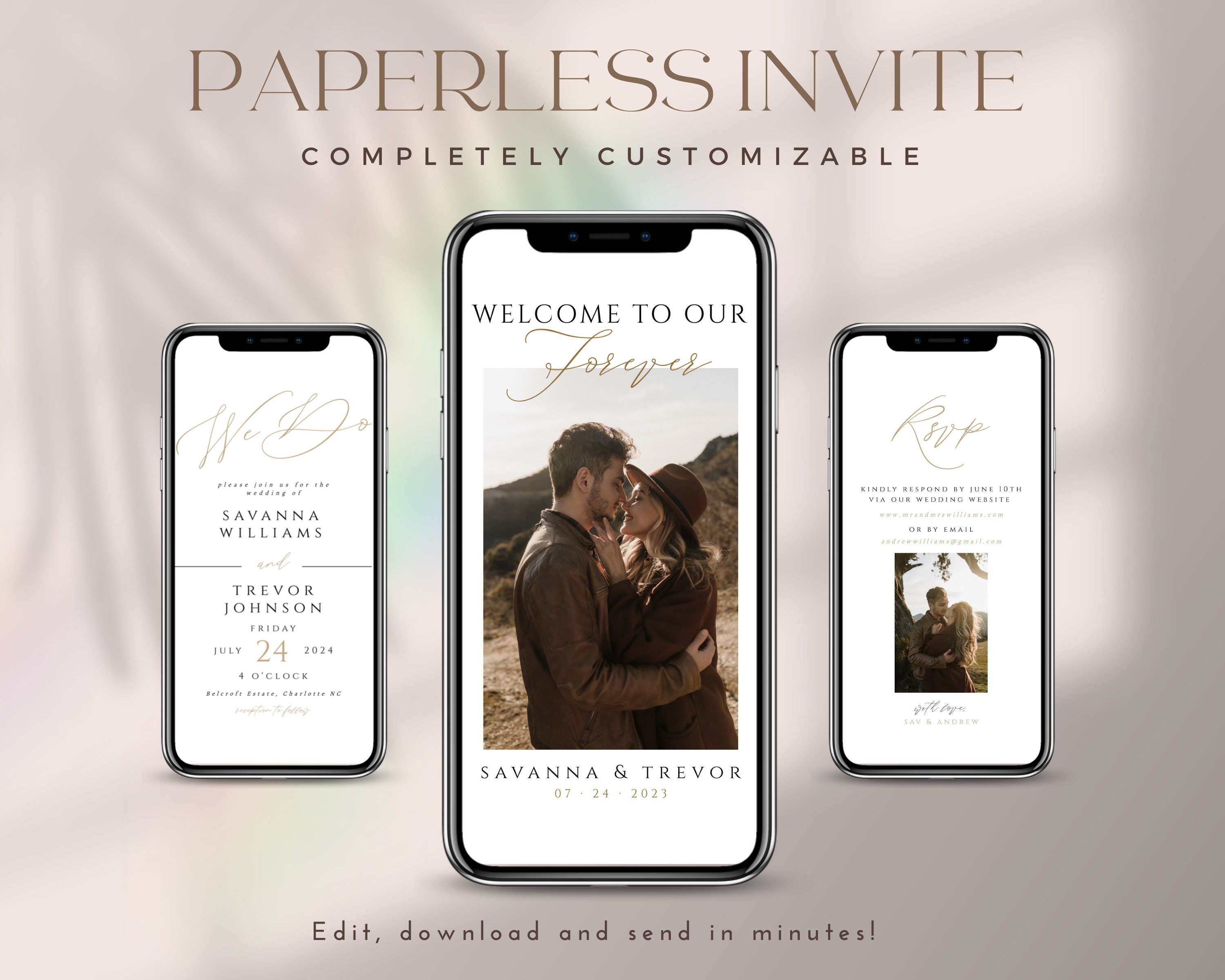 Electronic Invitation, iPhone Evite, Digital Template, Digital Wedding ...