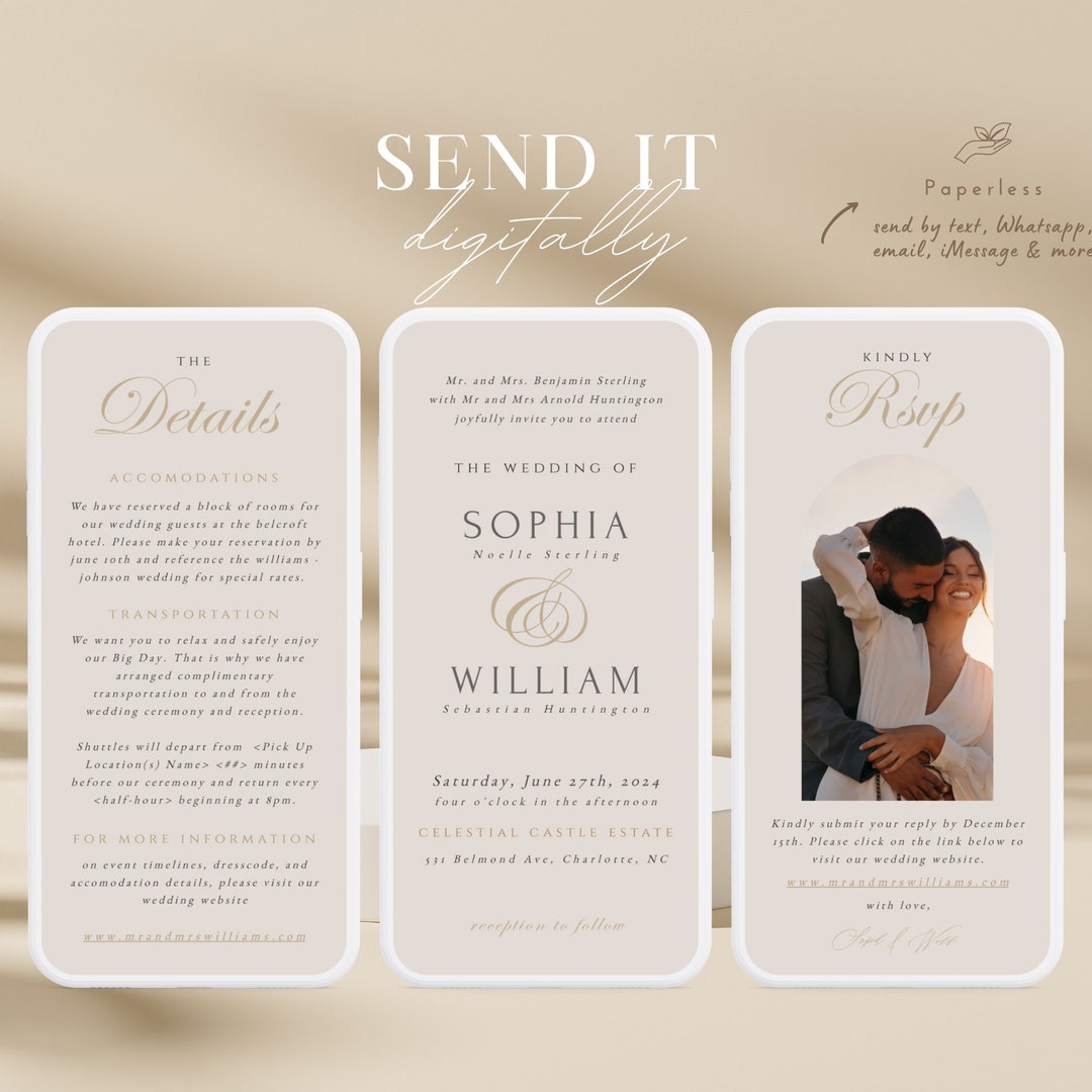 Pink Digital Wedding Invitation, Electronic Wedding Invitation, Wedding ...