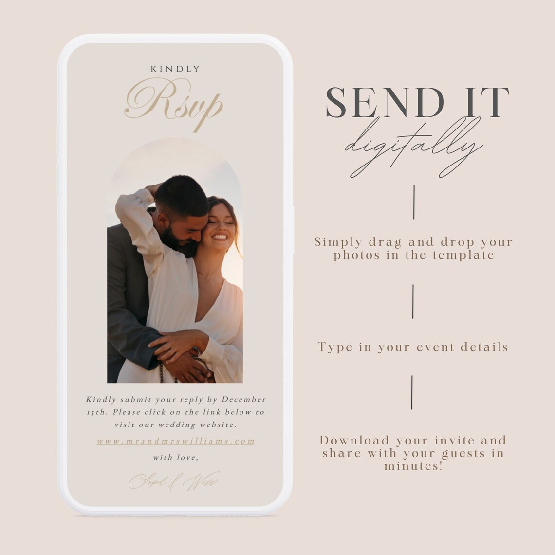 Pink Digital Wedding Invitation, Electronic Wedding Invitation, Wedding ...
