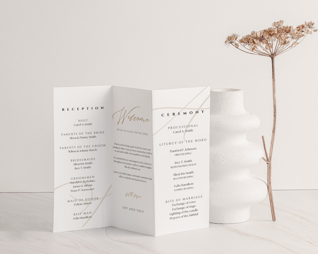 Trifold Wedding Program, Wedding Timeline, Wedding Itinerary, Ceremony ...
