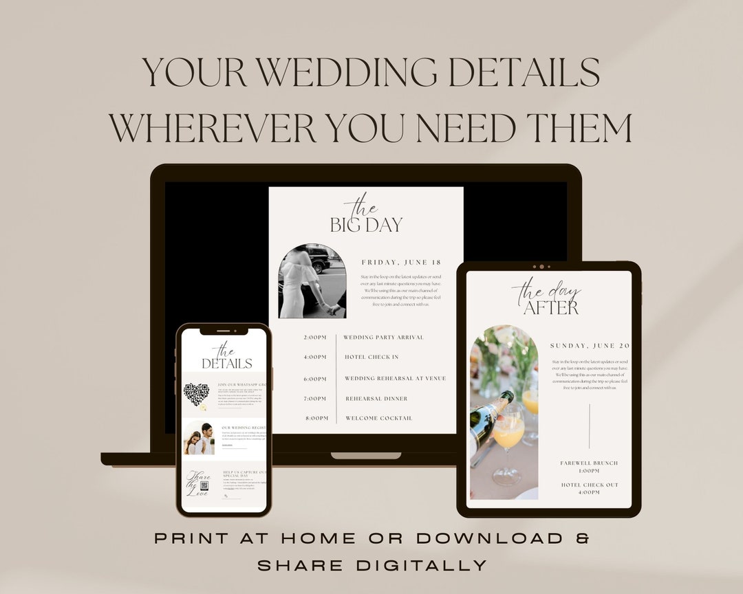 WEDDING WEEKEND ITINERARY Template, Wedding Planner Digital Download ...