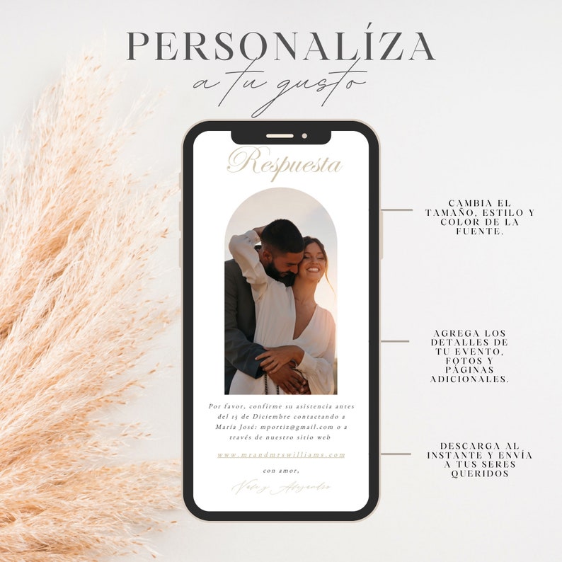 Invitaciones De Boda Digital, Invitacion De Boda En Espanol, Descarga Digital, PDF, Invitacion ...