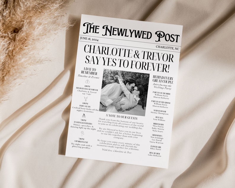 Wedding Newspaper Program Template, Editable Wedding Infographic ...