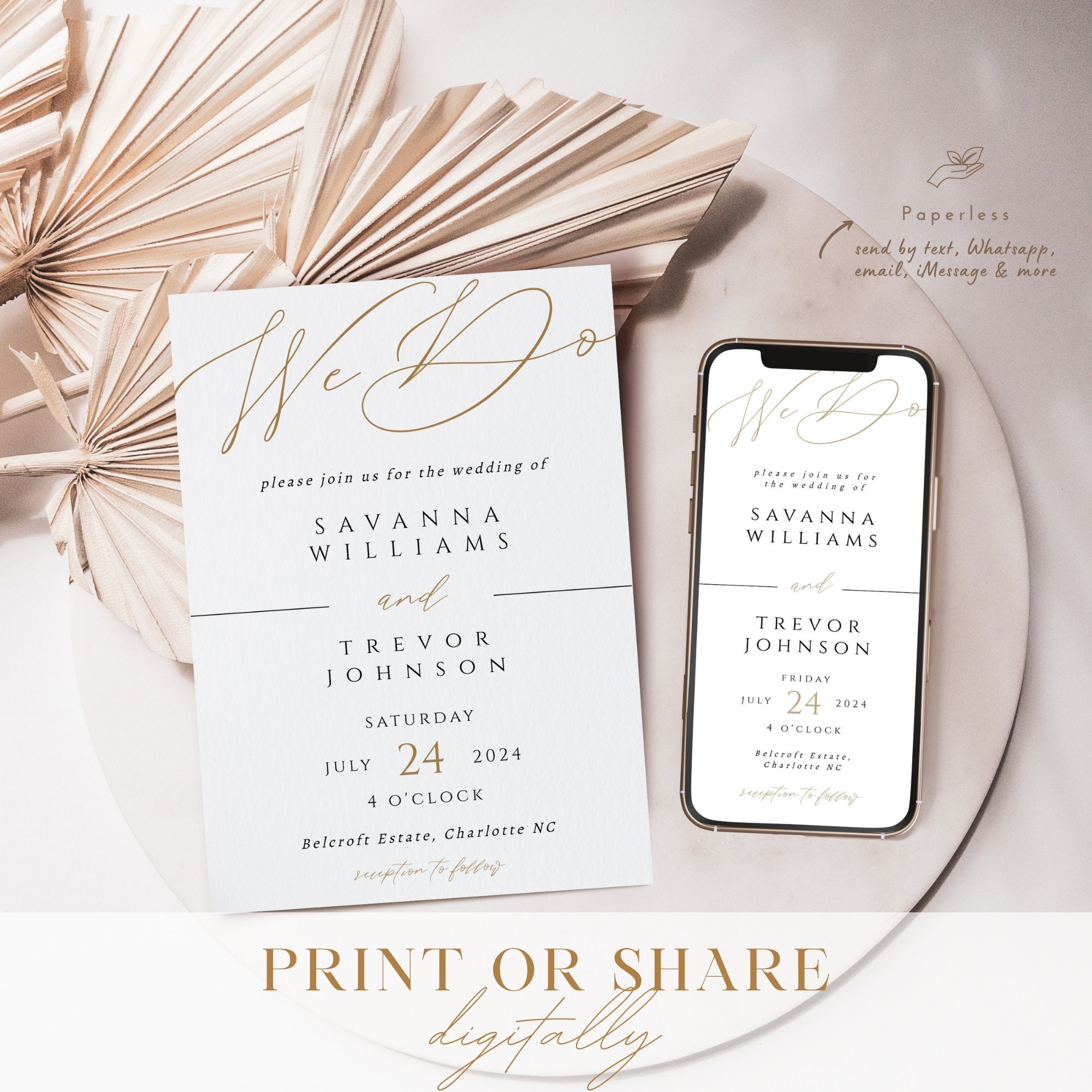 Digital Wedding Invitation and Sign Bundle, Editable Templates ...