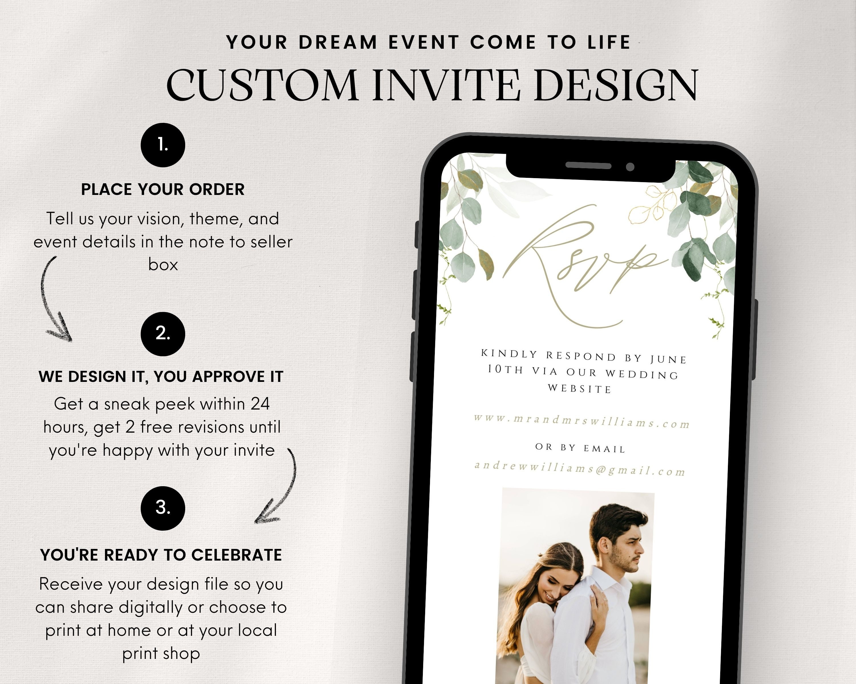 Custom Digital Wedding Invitation, Online Invitation, Electronic ...