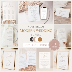 Digital Wedding Invitation and Sign Bundle, Editable Templates ...
