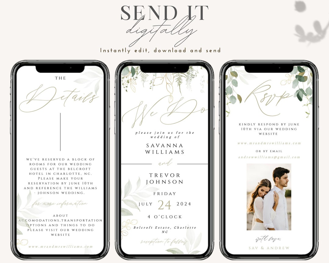 Digital Wedding Invitation, Electronic Wedding Invitation, Greenery ...