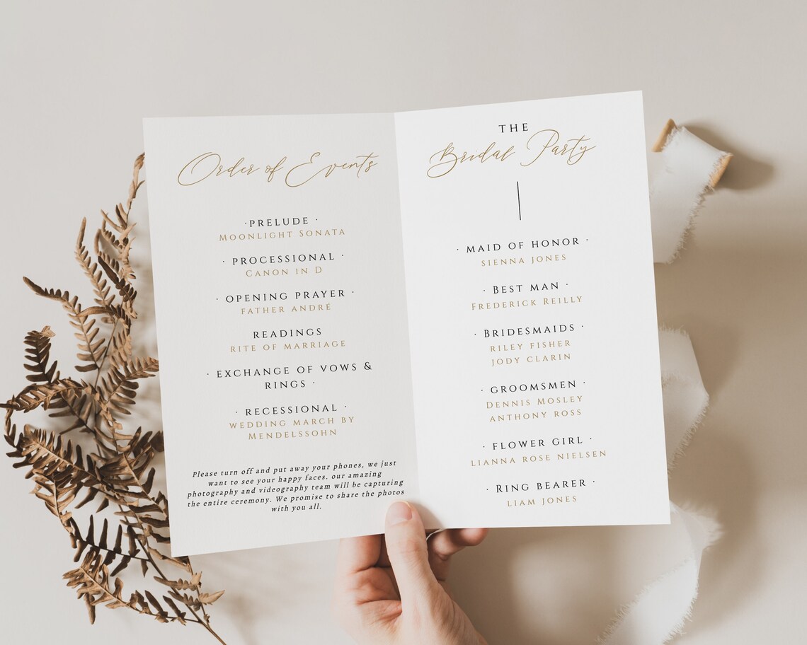 Folded Minimalist Wedding Program Template, Church Order of Service ...