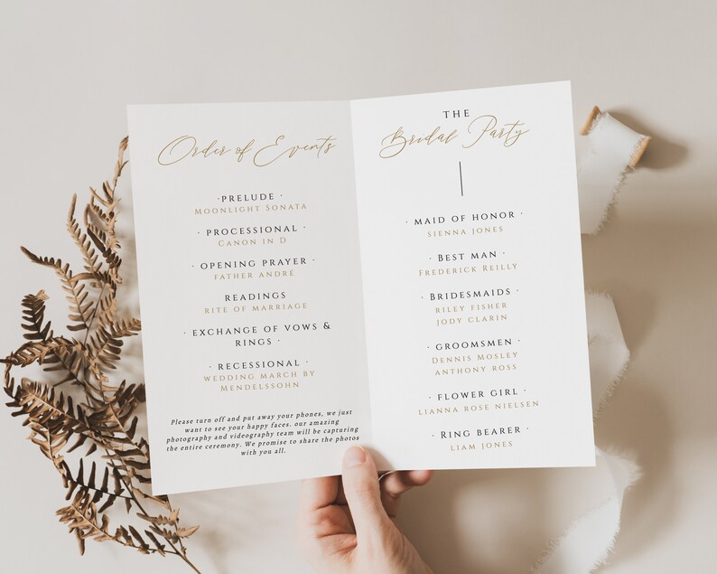 Folded Minimalist Wedding Program Template, Church Order of Service ...