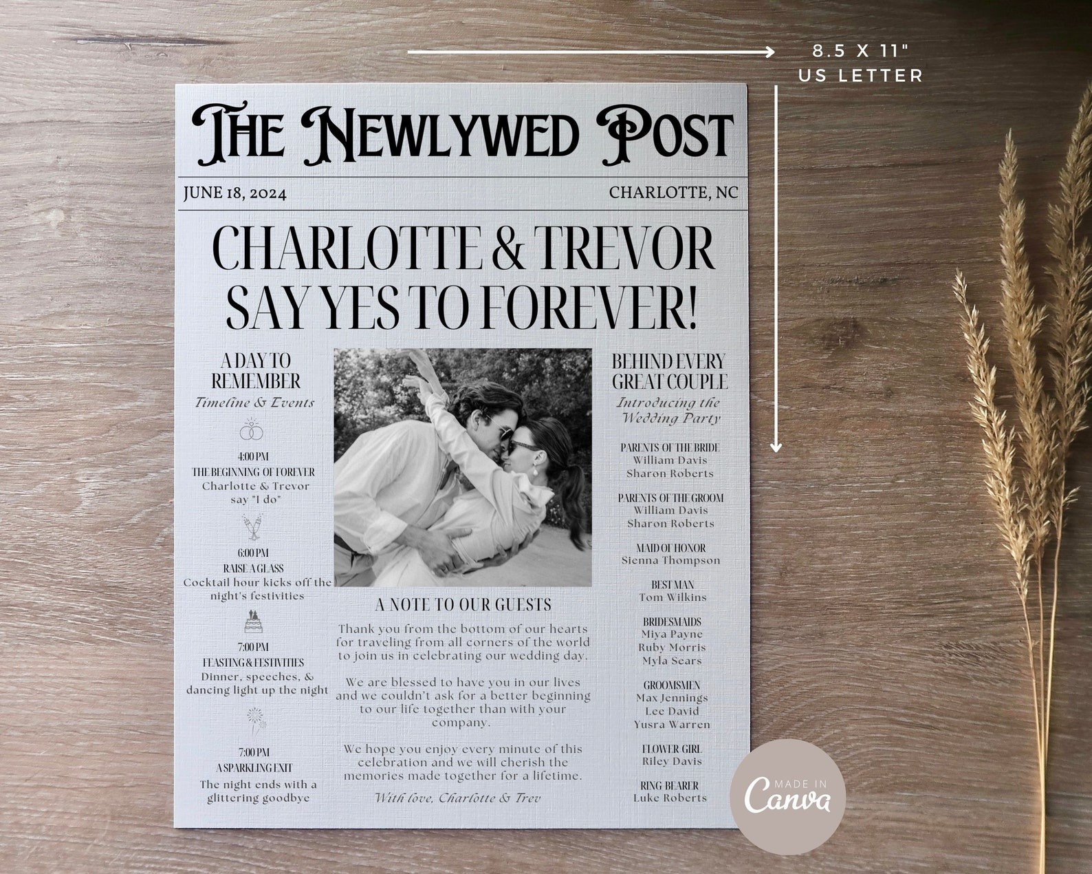 Wedding Newspaper Program Template, Editable Wedding Infographic ...