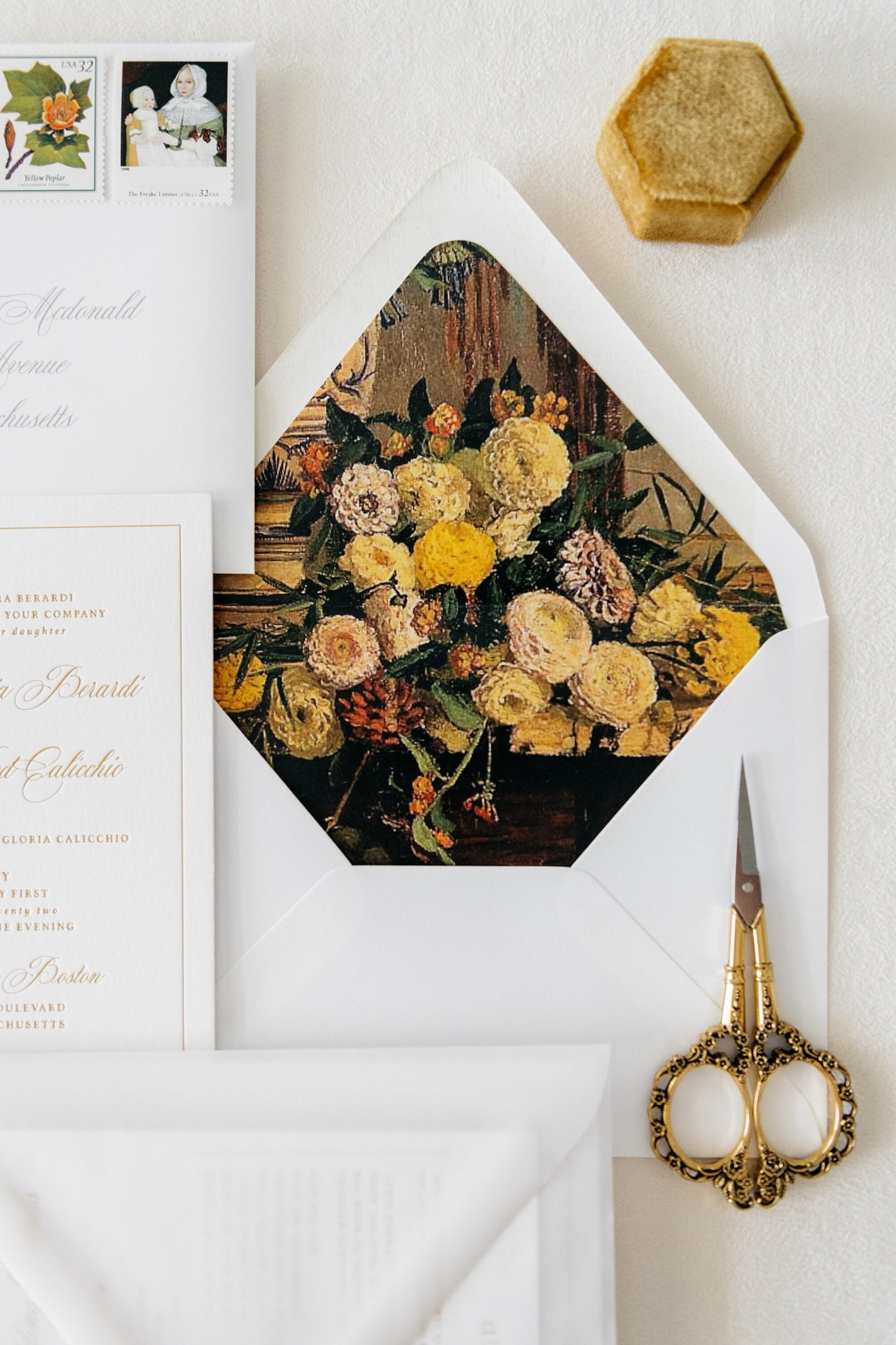 Gold Flowers Envelope Liner Instant Download | Printable Envelope Liner ...
