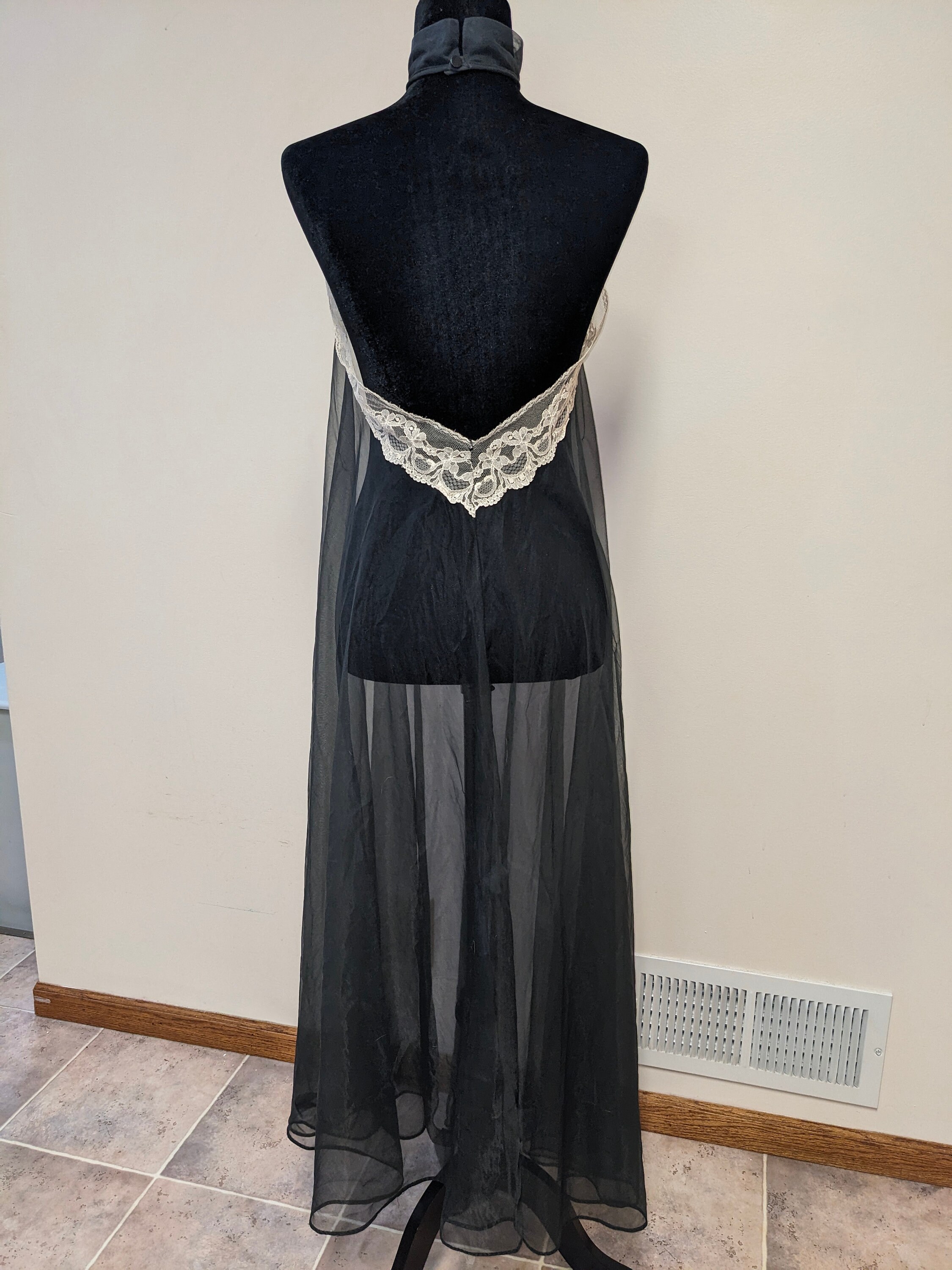 Vintage Sheer Halter Negligee/nightgown With Low Back and Lace Detail ...