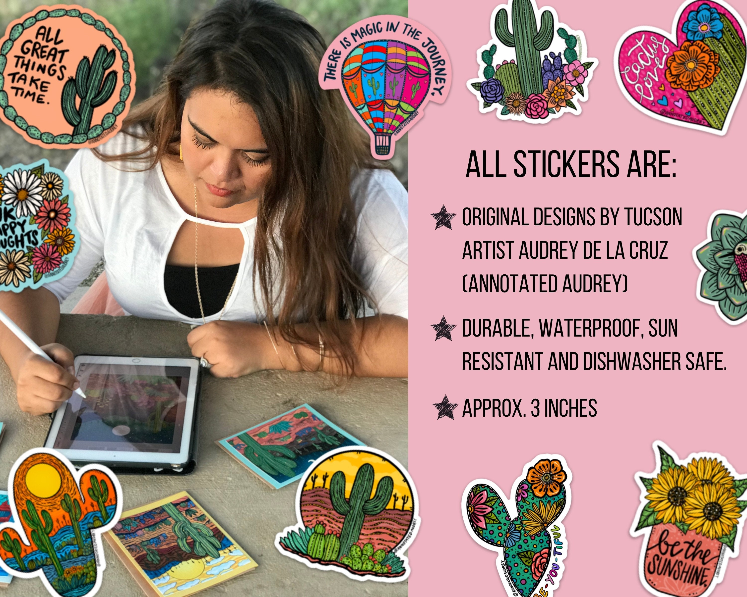 Vinyl Sticker | Pink Tucson Weatherproof Decal Cactus Sticker for Water ...