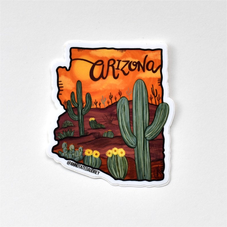 Vinyl Sticker Orange Arizona Weatherproof Decal Cactus - Etsy