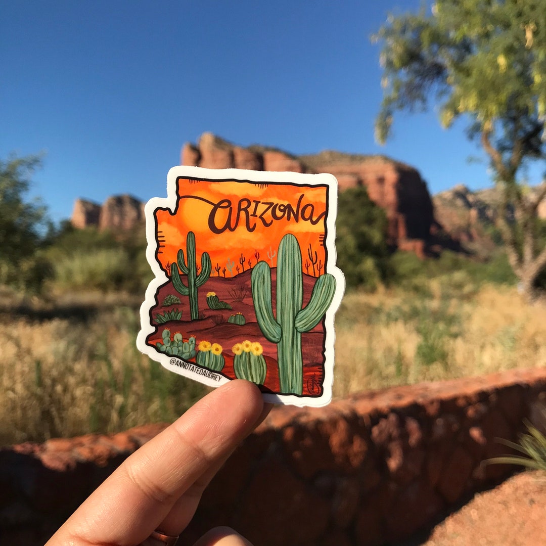 Vinyl Sticker | Orange Arizona Weatherproof Decal Cactus Sticker for ...