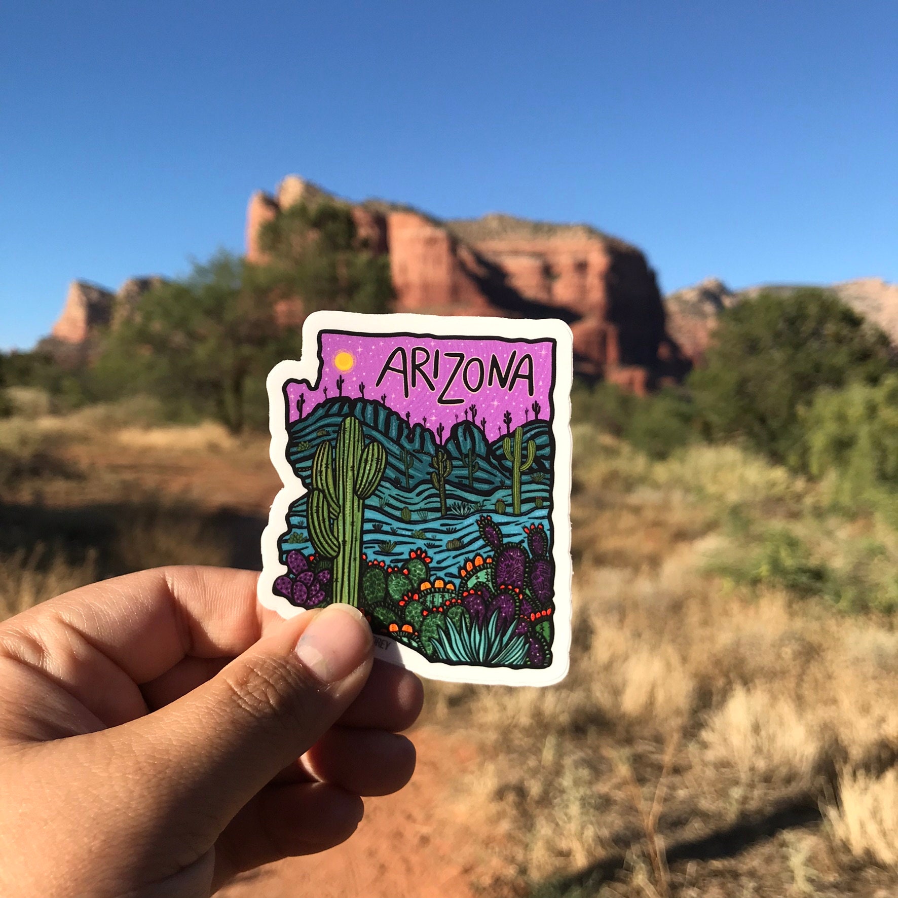 Vinyl Sticker Purple Arizona Weatherproof Decal Cactus | Etsy
