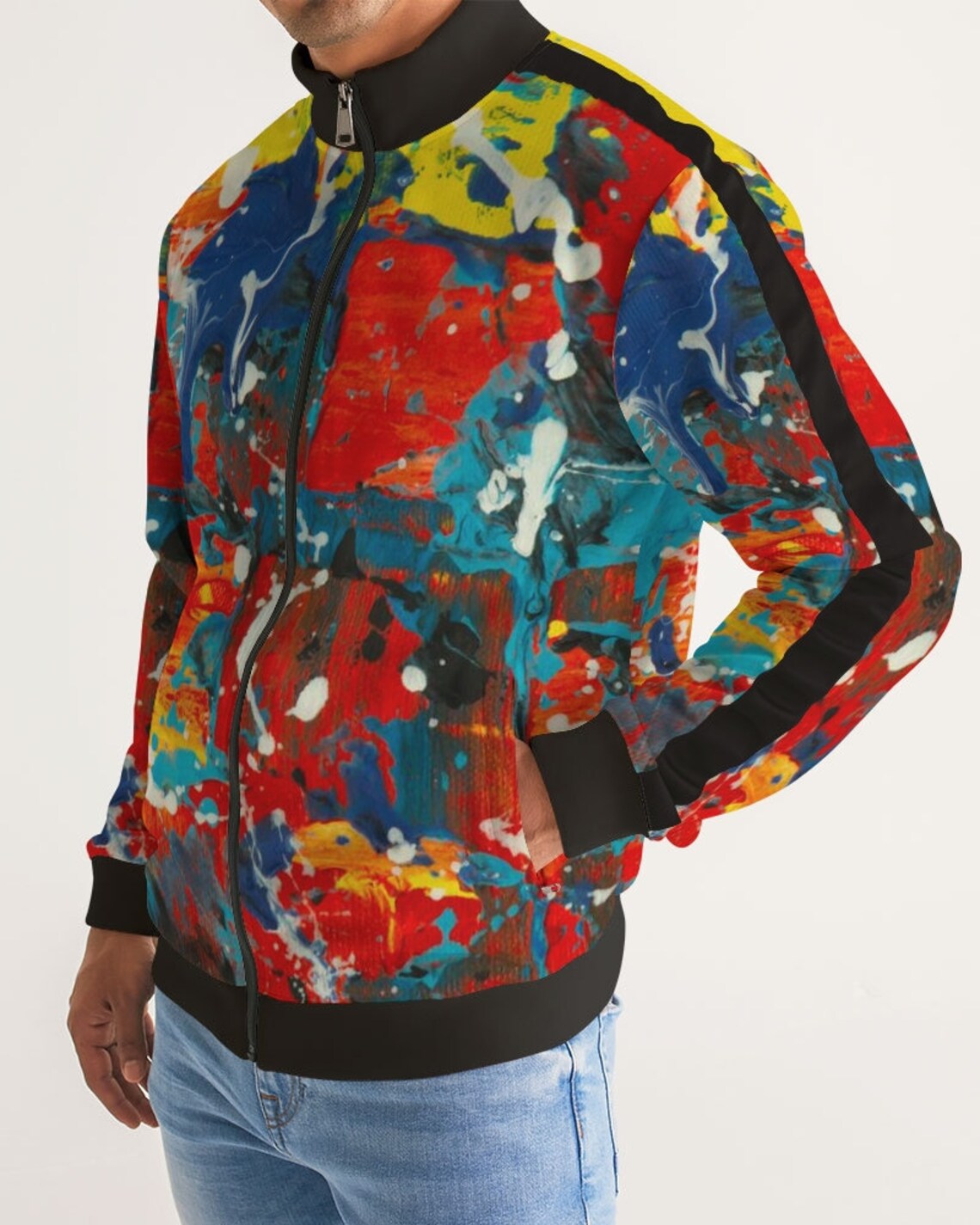 Men's Stripe-sleeve Splashed Track Jacket - Etsy