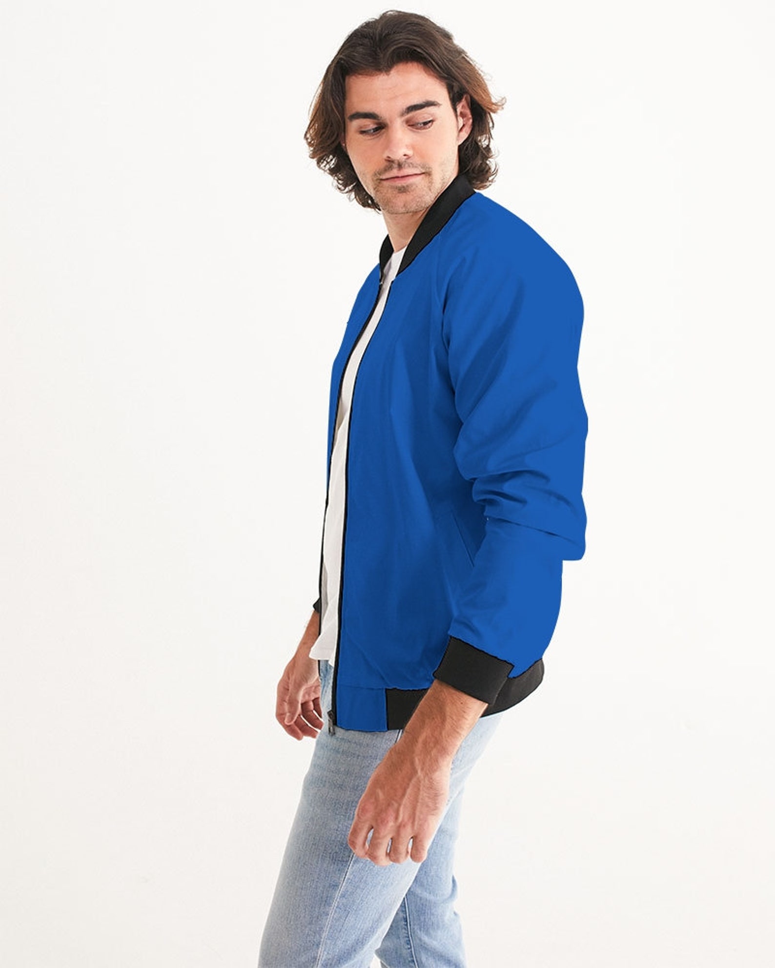 Men's Cobalt Blue Bomber Jacket - Etsy