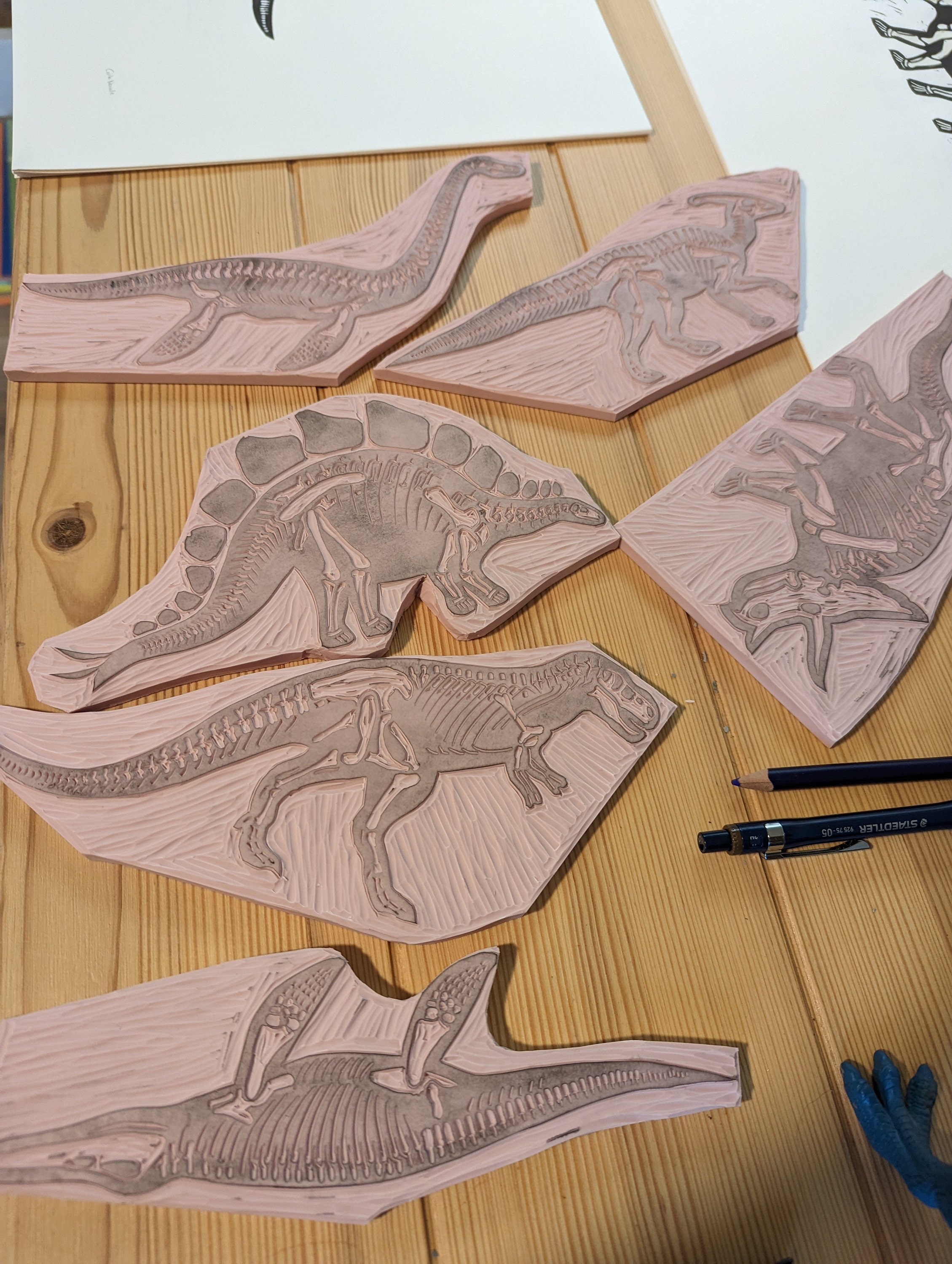 Parasaurolophus, Parasaur Art Print, Dinosaur Skeleton Linocut Poster ...