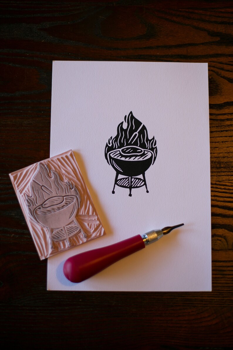 BBQ, Grill, Braai Linocut Print, 7x10" - Etsy