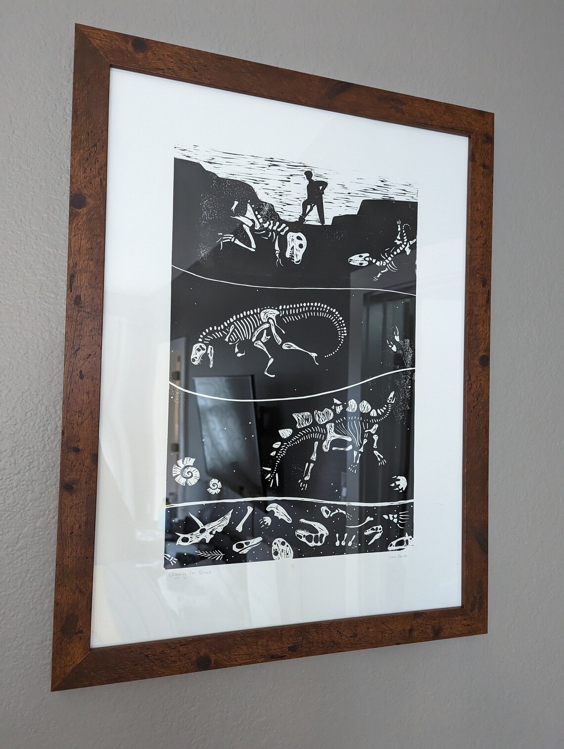 Digging for Dinos, Dinosaur Excavation Print, Linocut Poster 18x24 ...
