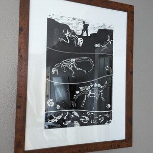 Digging for Dinos, Dinosaur Excavation Print, Linocut Poster 18x24 ...