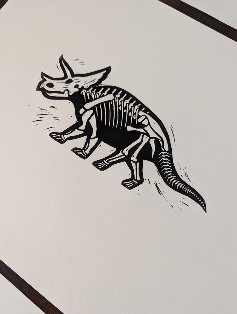 Triceratops, Ceratops Art Print, Dinosaur Skeleton Linocut Poster 11x14 ...