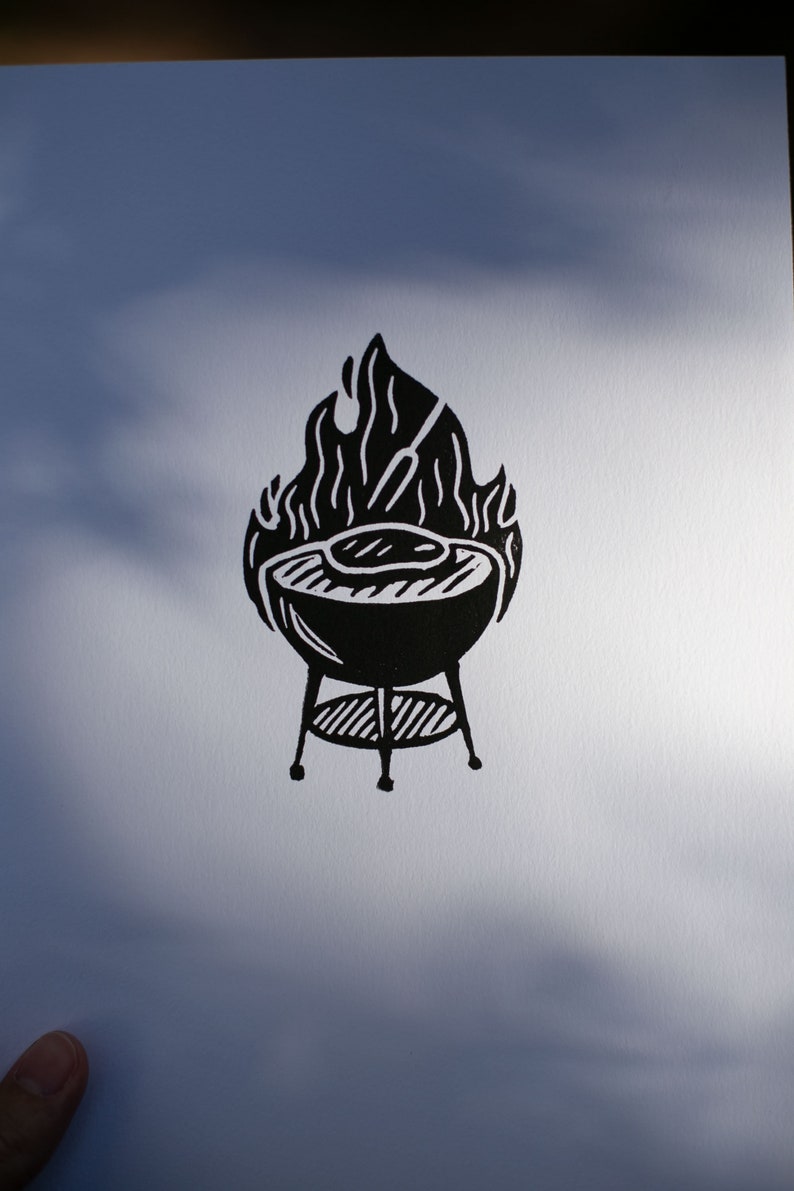 BBQ, Grill, Braai Linocut Print, 7x10" - Etsy