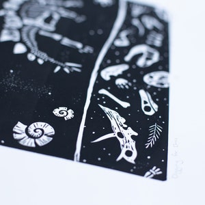 Digging for Dinos, Dinosaur Excavation Print, Linocut Poster 18x24 ...