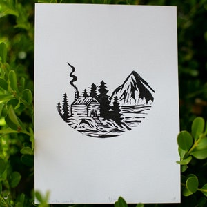 Cabin in the Woods, Lino Cut Print, Wall Decor - Etsy
