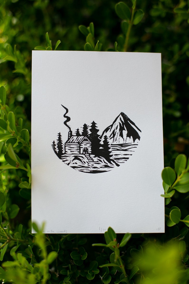 Cabin in the Woods, Lino Cut Print, Wall Decor - Etsy