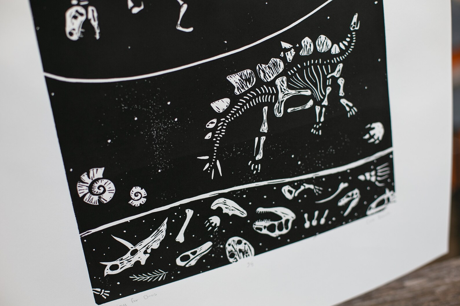 Digging for Dinos, Dinosaur Excavation Print, Linocut Poster 18x24 ...