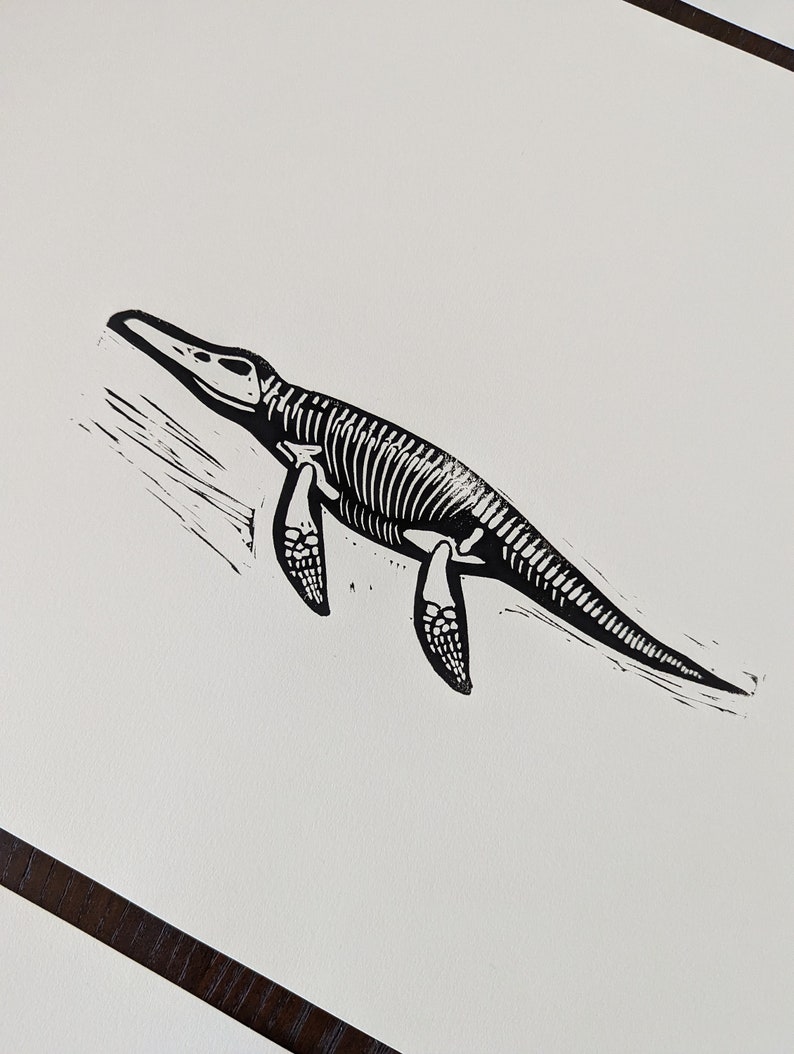 Mosasaurus, Mosasaur Art Print, Dinosaur Skeleton Linocut Poster 11x14 ...