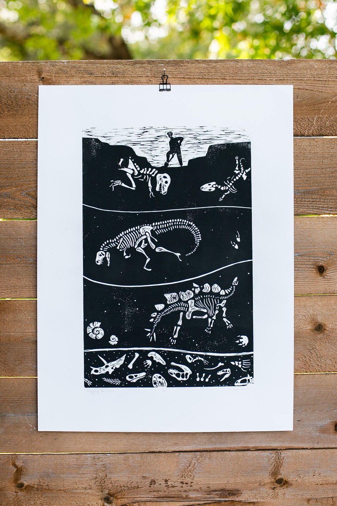 Digging for Dinos, Dinosaur Excavation Print, Linocut Poster 18x24 ...