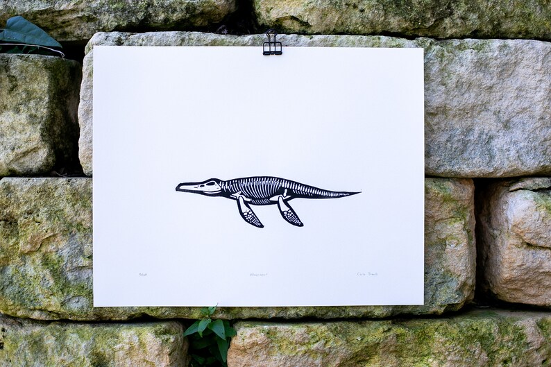 Mosasaurus, Mosasaur Art Print, Dinosaur Skeleton Linocut Poster 11x14 ...
