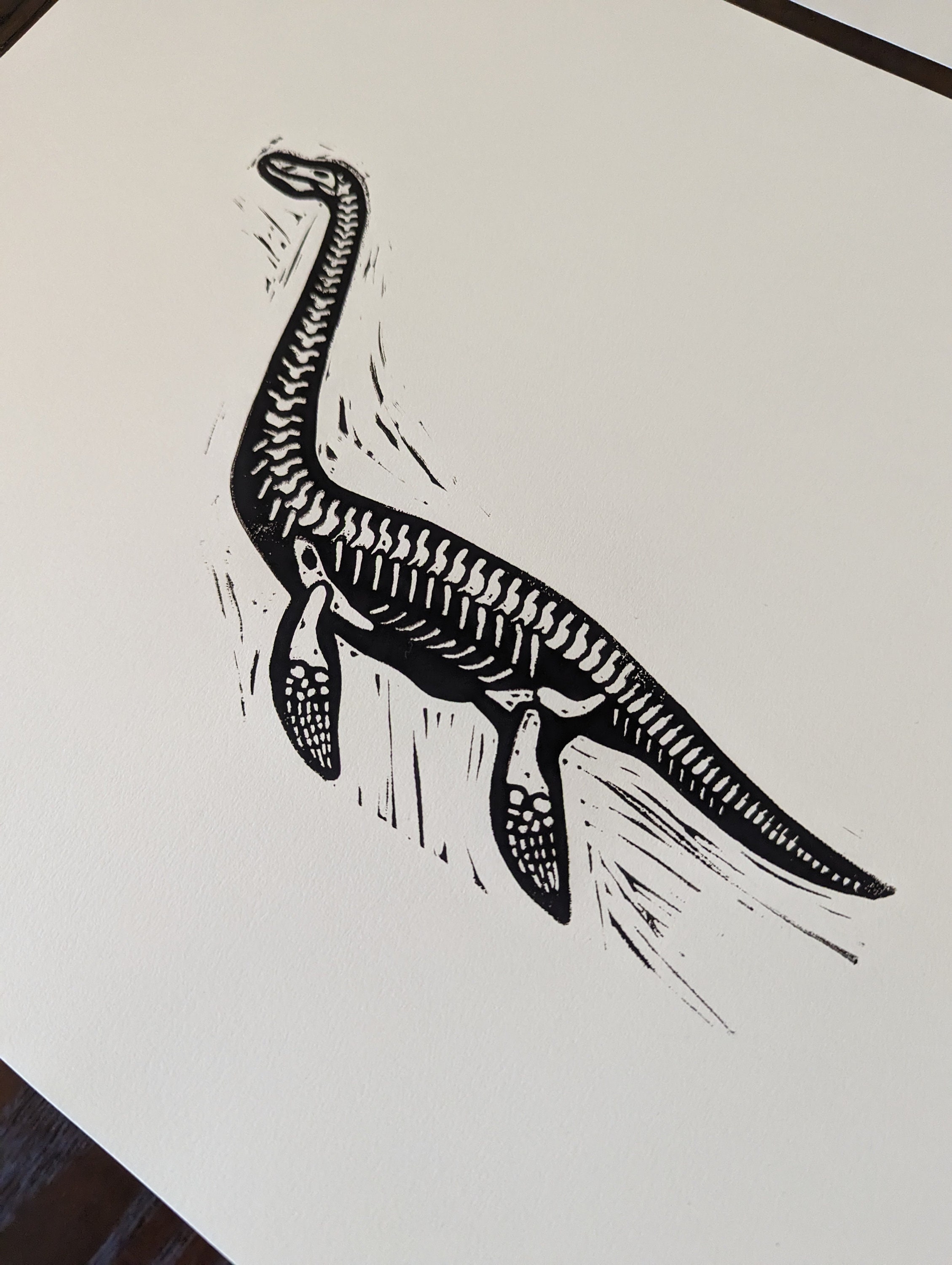 Plesiosaurus, Plesiosaur Art Print, Dinosaur Skeleton Linocut Poster ...