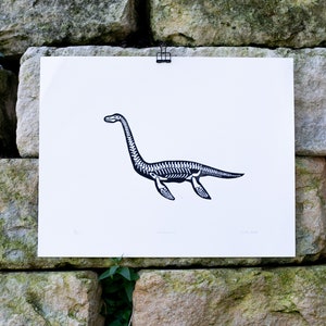Plesiosaurus, Plesiosaur Art Print, Dinosaur Skeleton Linocut Poster ...