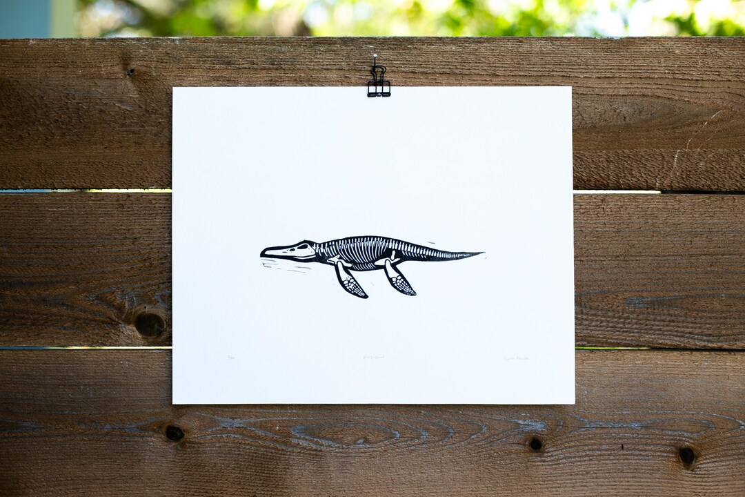 Mosasaurus, Mosasaur Art Print, Dinosaur Skeleton Linocut Poster 11x14 ...