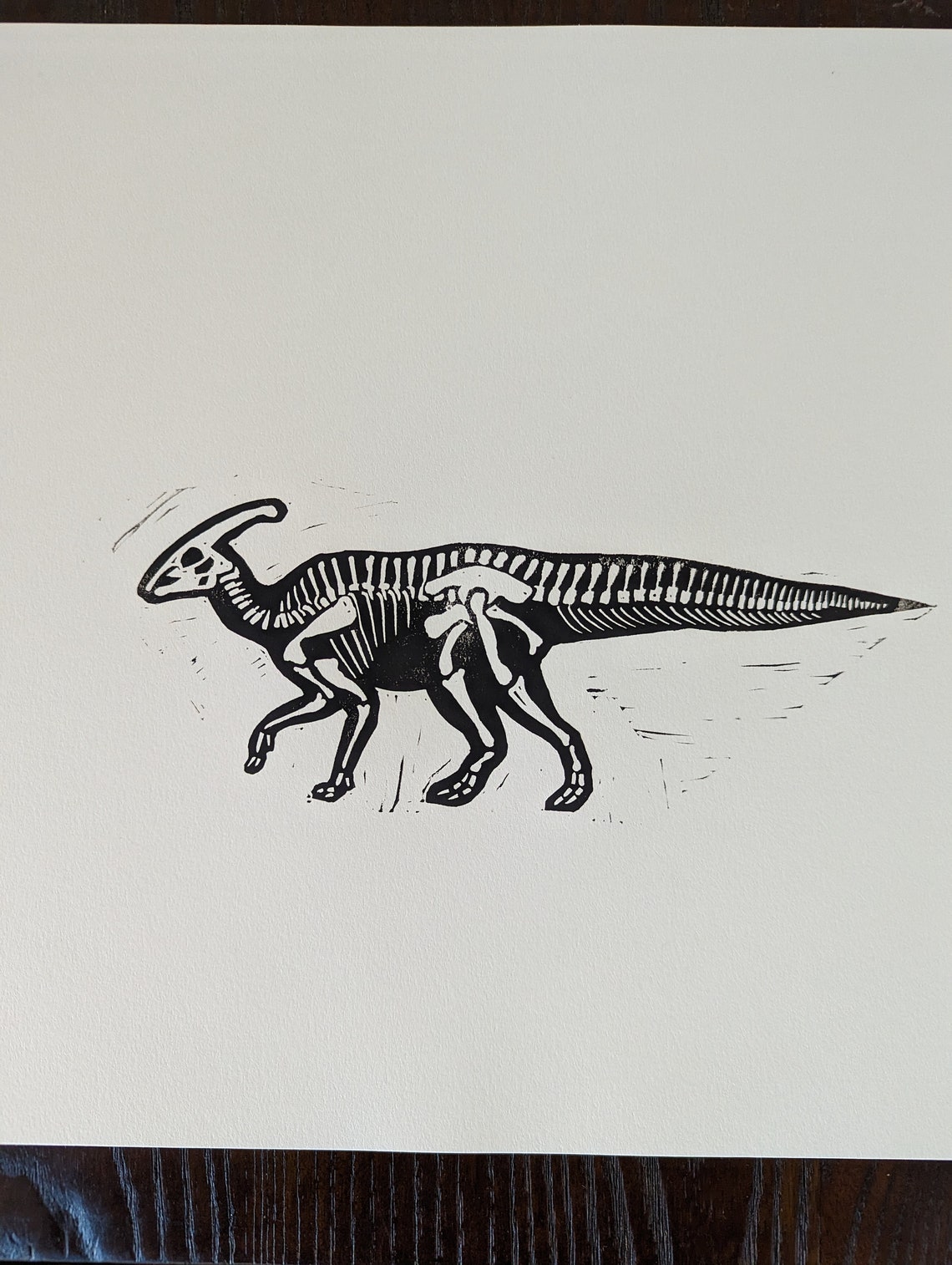 Parasaurolophus, Parasaur Art Print, Dinosaur Skeleton Linocut Poster ...